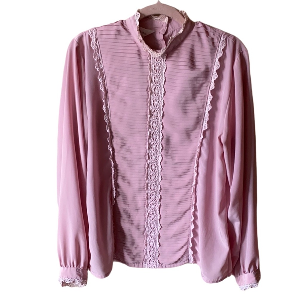 Vintage Susan Hutton High Neck Lace Long Sleeve - Gem